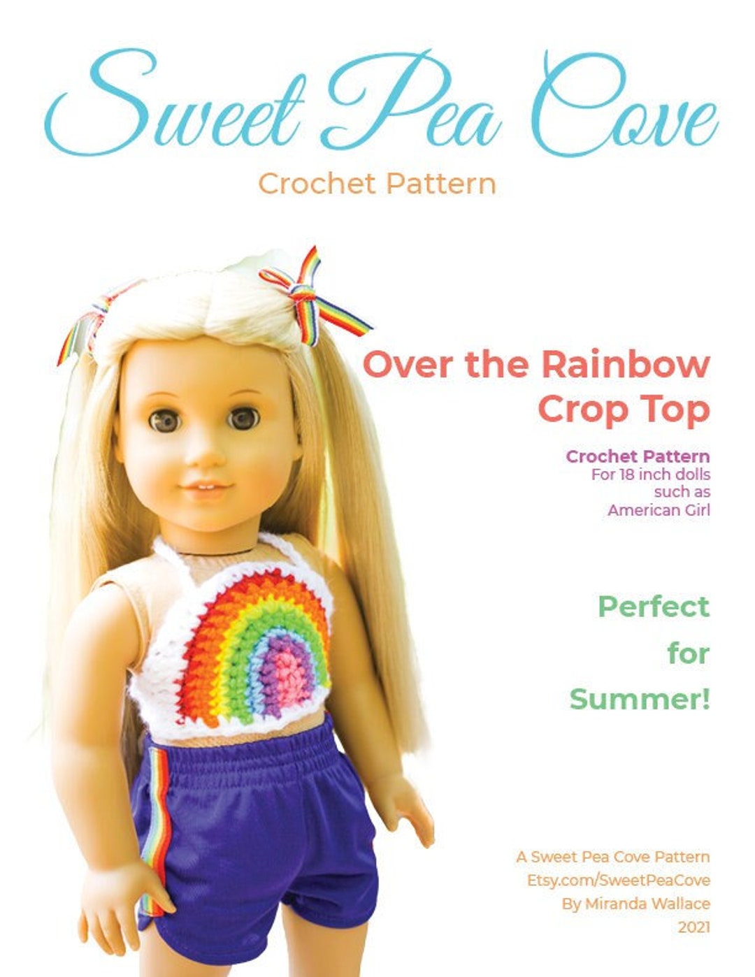 Over the Rainbow Crochet Top CROCHET PATTERN Fits 18 Inch Dolls Such as ...
