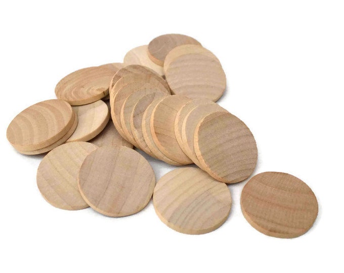 1-1/4" Wood Discs - Wood Coins - Set of 25 Unfinished Wood Rounds ...