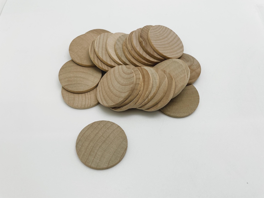 1-1/2" Wood Discs - Wood Coins - Set of 25 Unfinished Wood Rounds - 1/8 ...
