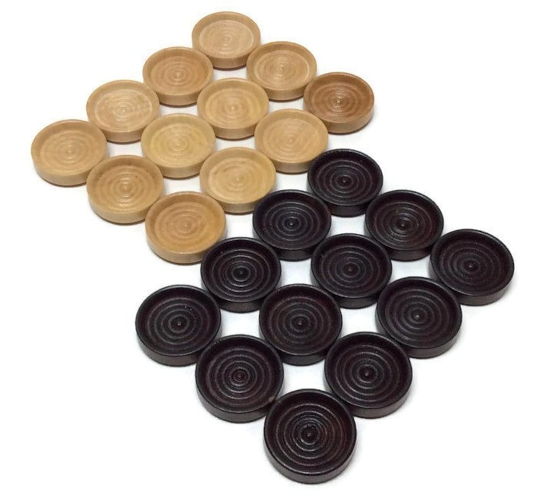 Set of 24 1-1/4" Varnished Wooden Checkers - Maple and Walnut Colored ...