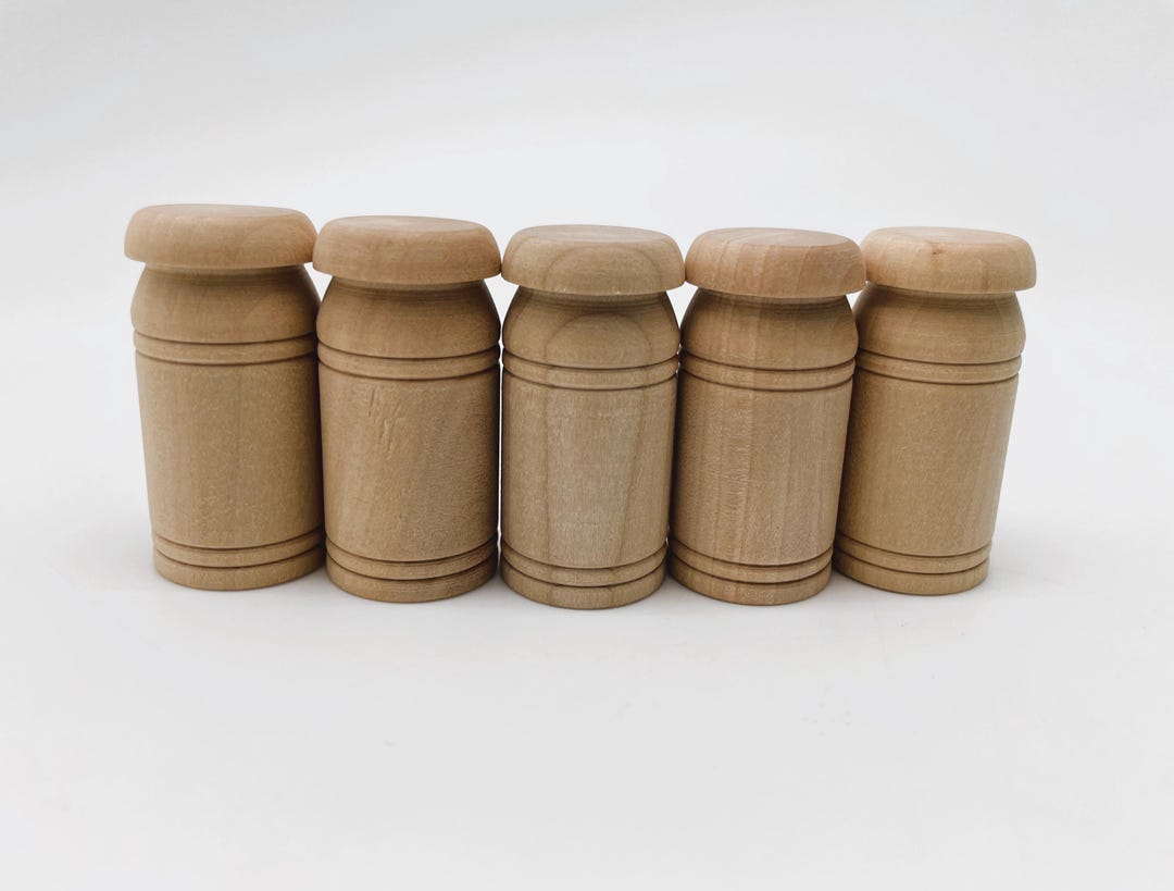 1-3/4" Wooden Milk Cans - Set of 5 Unfinished Wood - 7/8" Wood Milk Can ...