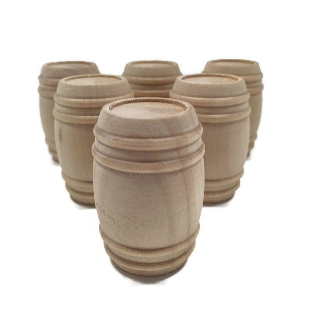 1-5/8 Wooden Pickle Barrels Set of 6 Unfinished Wood 1-1/8 Wide Mini ...