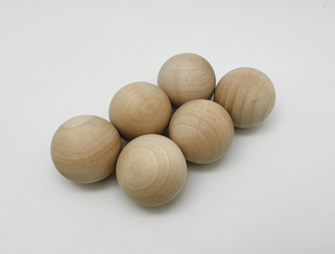 1-1/2" Wood Balls Wooden Balls - Set of 6 - Unfinished - Solid Wood - 1 ...