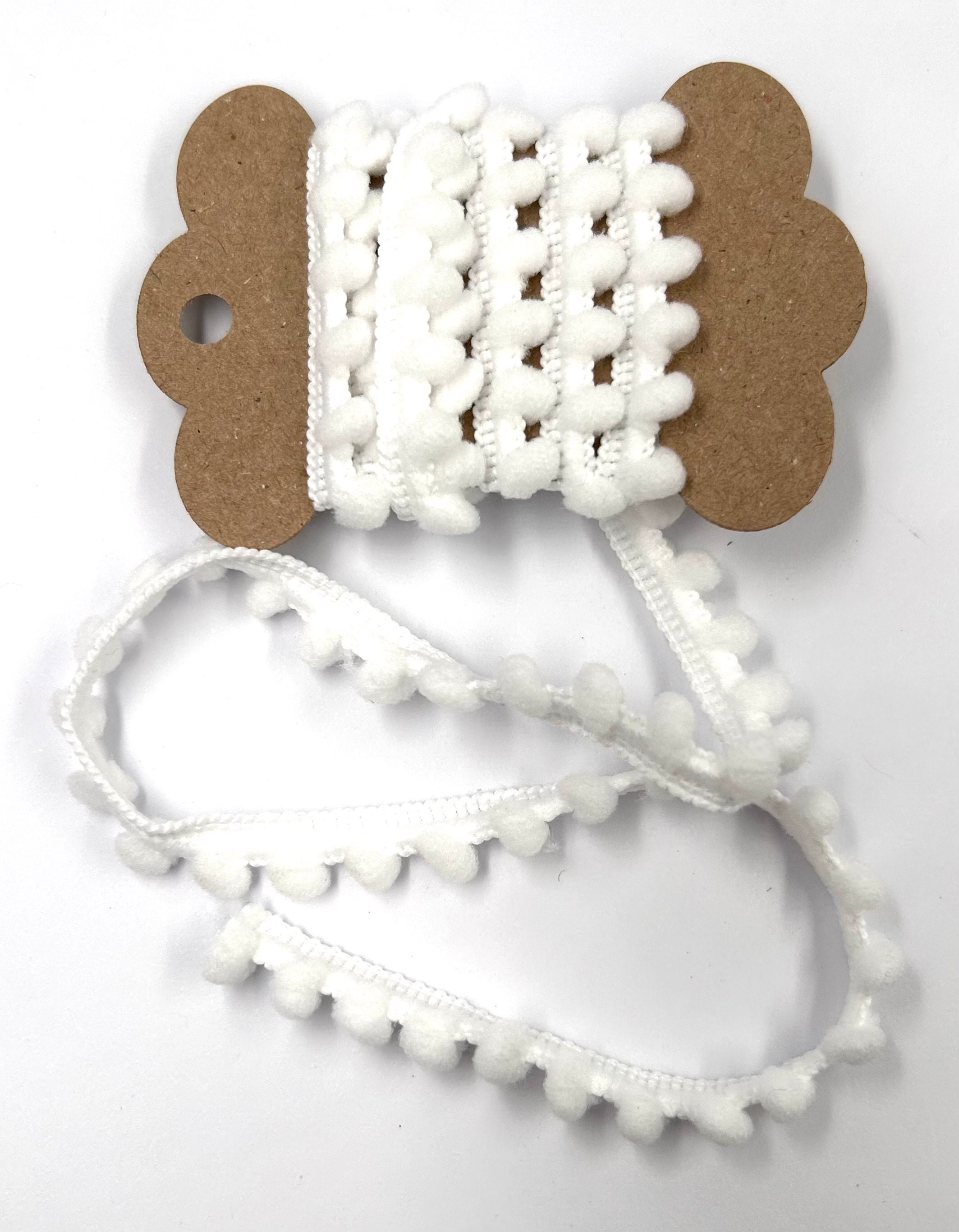 1 Yard 3/8" Baby Pom Pom (white) Mini Pom Trim Fringe Novelty Art Yarn ...