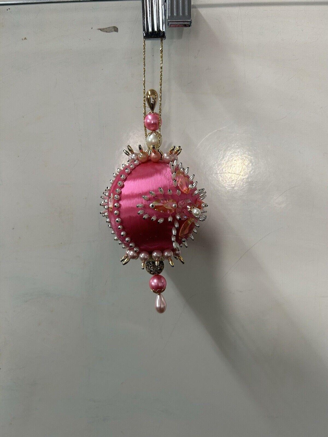 Vintage Push Pin Ornament MCM Satin Ball Sequin Bead Medium Handmade Pink - Etsy