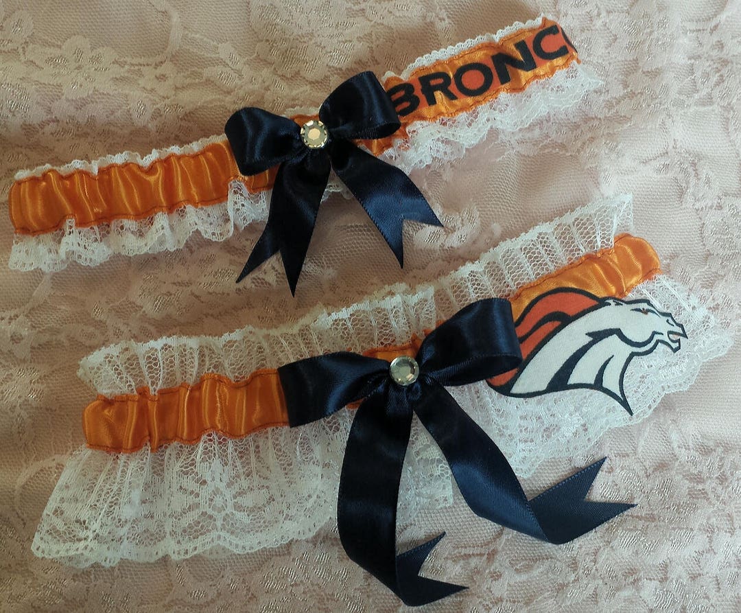 Denver Broncos Inspired Football Wedding Garter Belt Set W/ White Lace ...