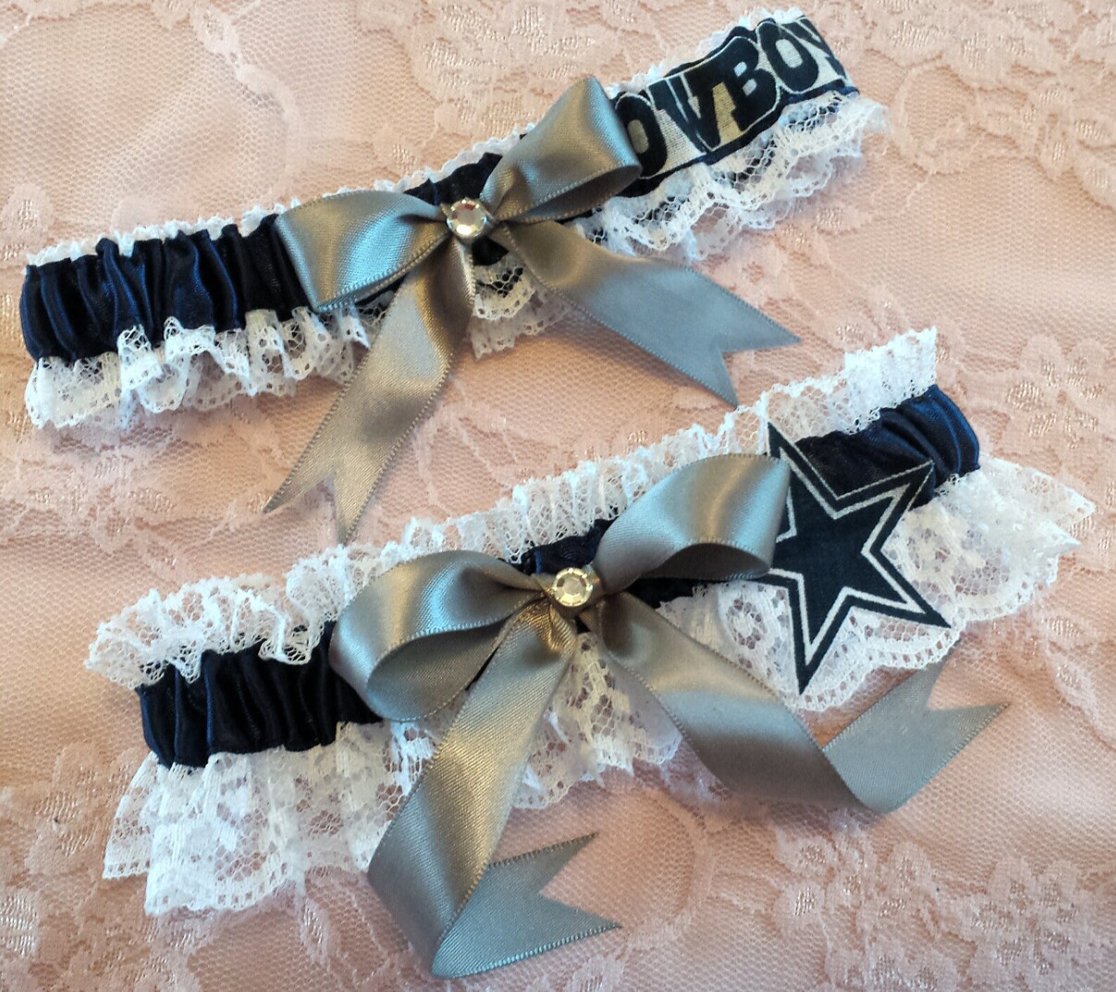 Dallas Cowboys Inspired White Lace Football Wedding Garter Belt Toss or ...