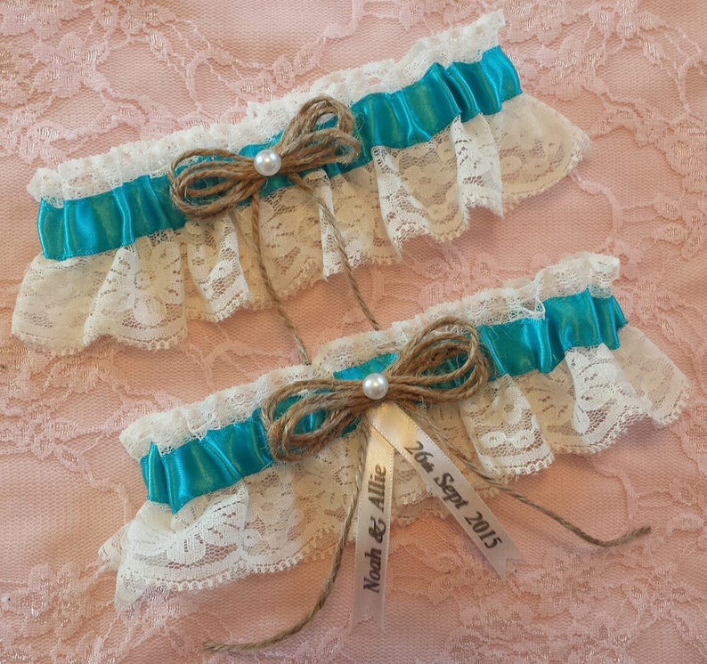 Teal Vintage Rustic Lace Wedding Garter Belt Single or 2pc Set - Etsy