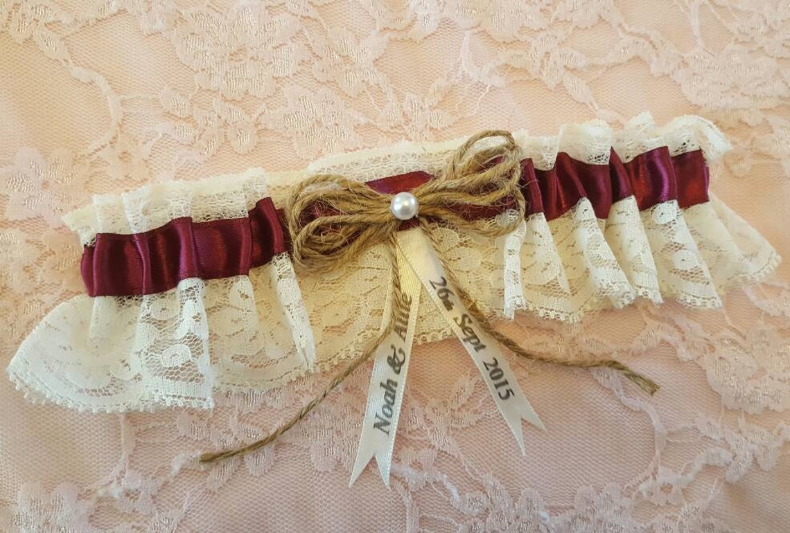 Rustic Burgundy & Ivory Lace Vintage Wedding Leg Garter Belt W/ Pearl ...