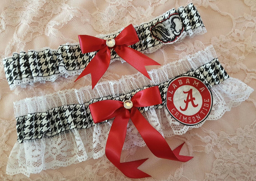 Houndstooth University of Alabama Inspired White Lace Wedding Garter ...
