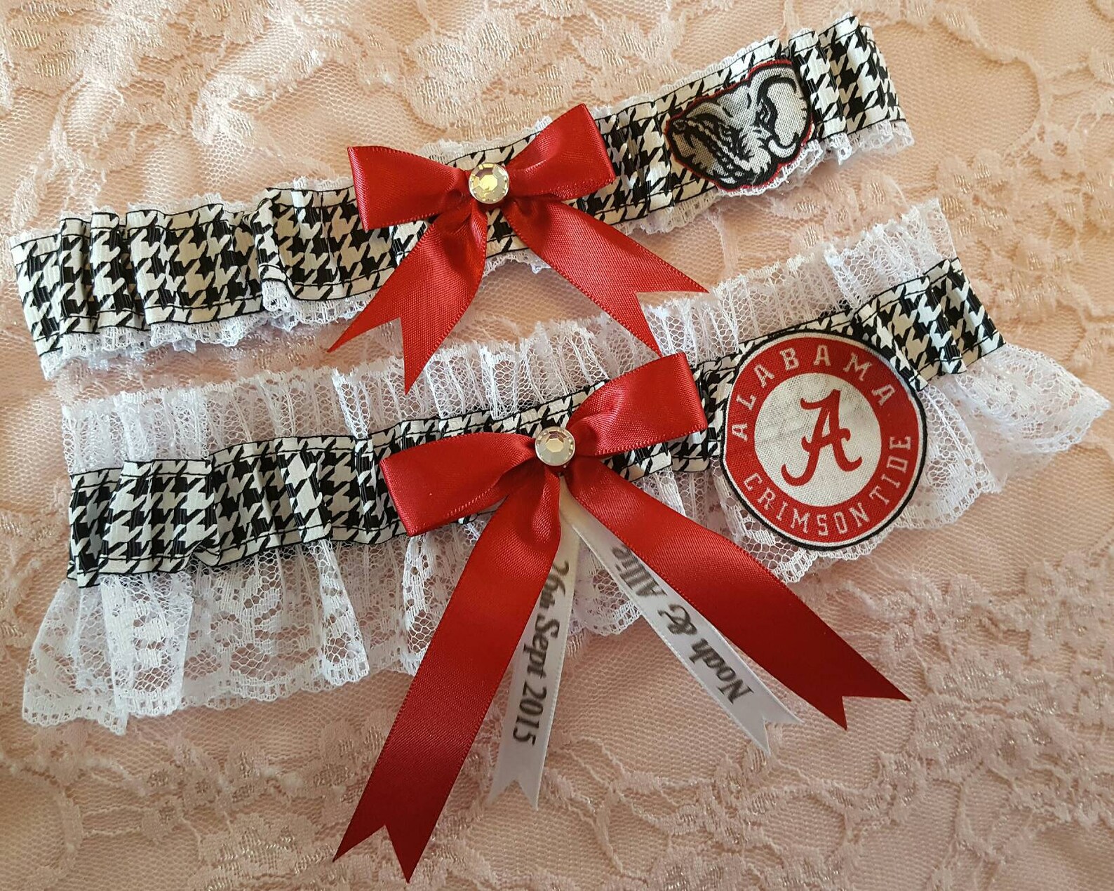 Houndstooth University of Alabama Inspired White Lace Wedding Garter ...