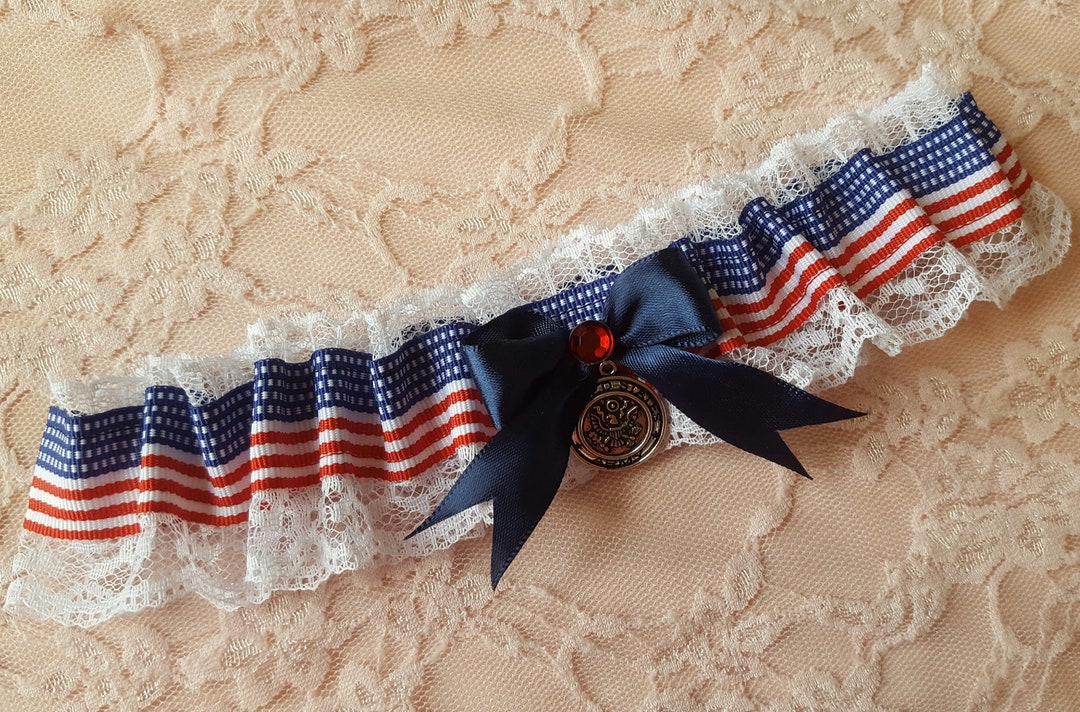 Patiotic Flag Wedding Garter Belt or 2pc Set Toss W/ White Lace US Air ...