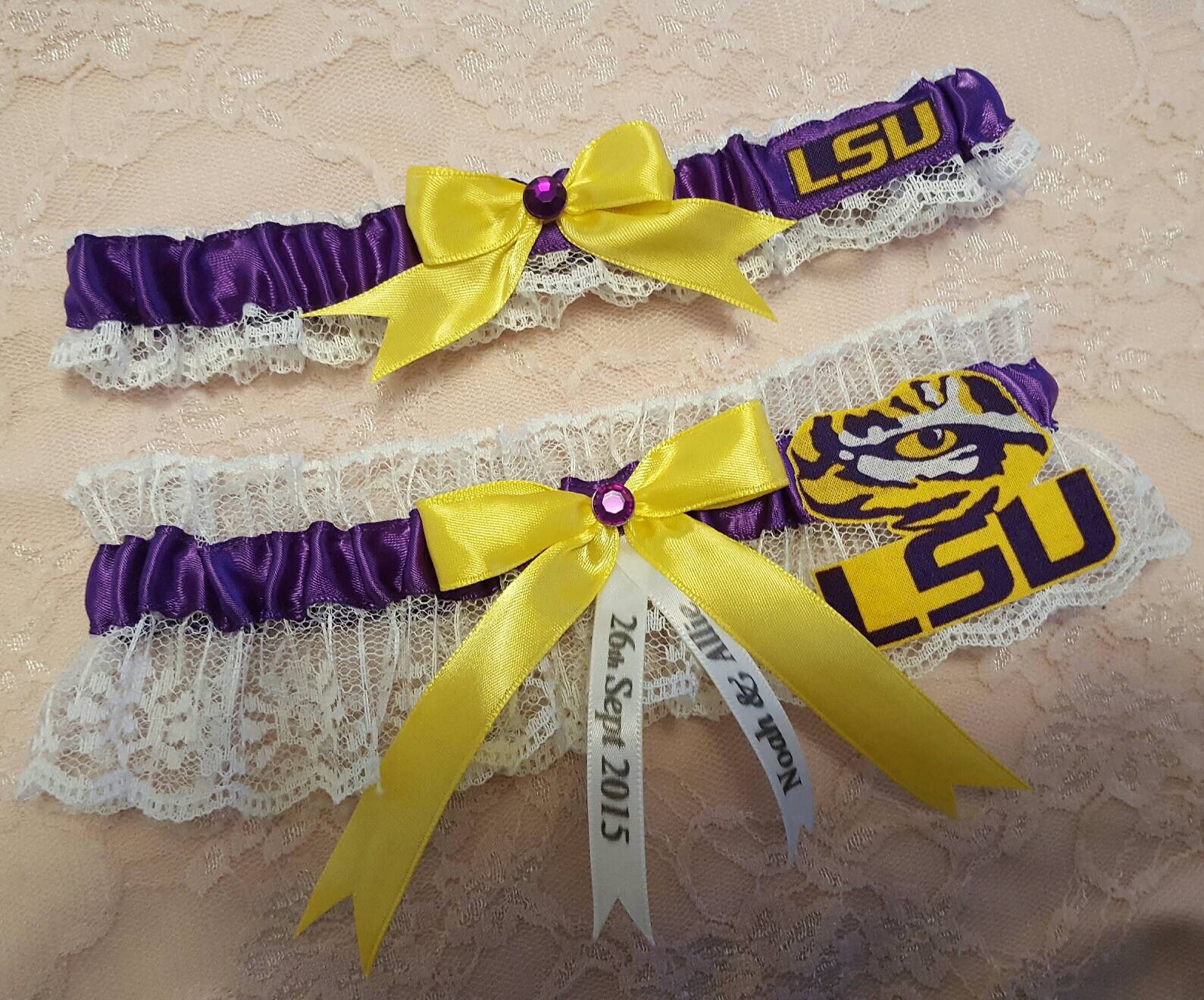 Louisiana State University LSU Inspired White Lace Wedding Garter Belt ...