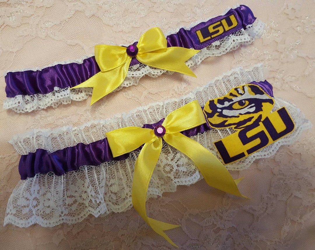 Louisiana State University LSU Inspired White Lace Wedding Garter Belt ...