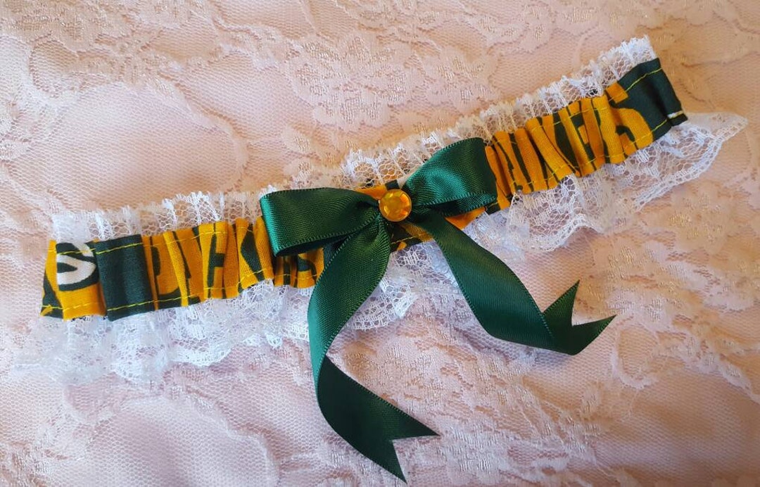 Green Bay Packers Inspired Fabric Wedding Garter Belt W/ White Lace 2pc ...