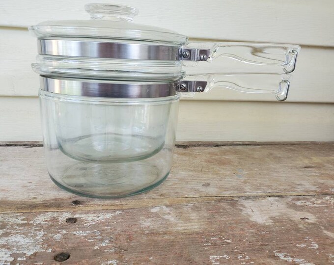 Vintage Pyrex Flame Ware Double Boiler Glass Stove Top Cooking Pot 3 ...