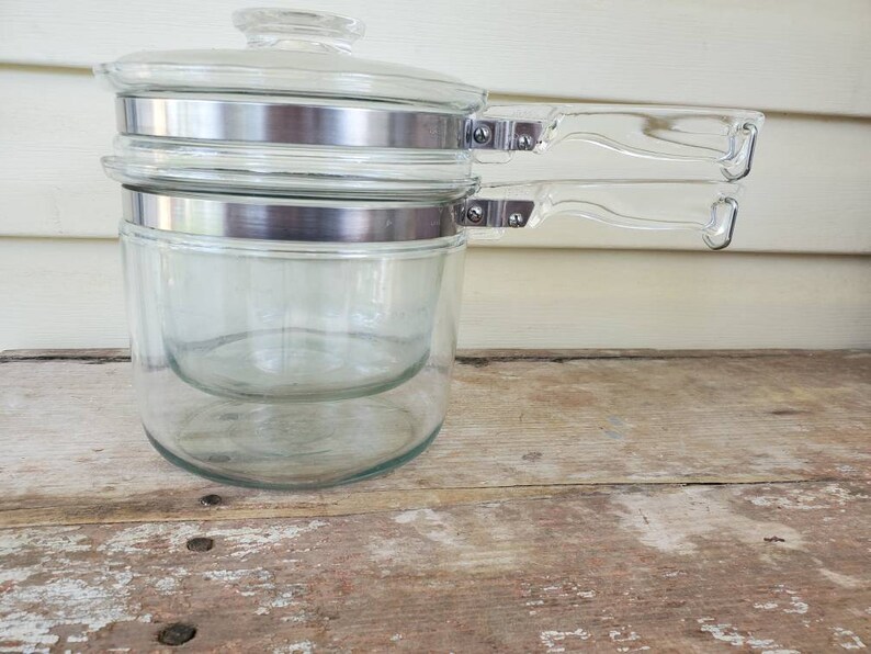 Vintage pyrex flame ware Double Boiler Glass Stove Top | Etsy