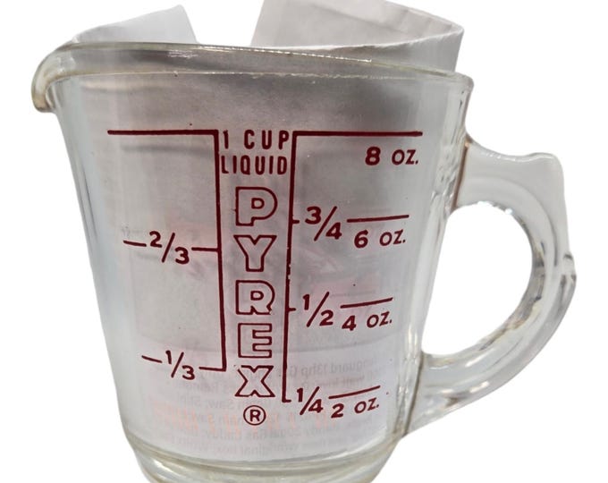 Pyrex 1 Cup, 8 Ounce, D Handle, Measuring Cup, Red Letter Crystal Glass ...