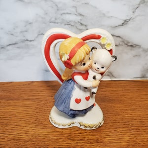 Lefton Valentine, Girl With Bear # 243, Vintage Girl Figurine ...