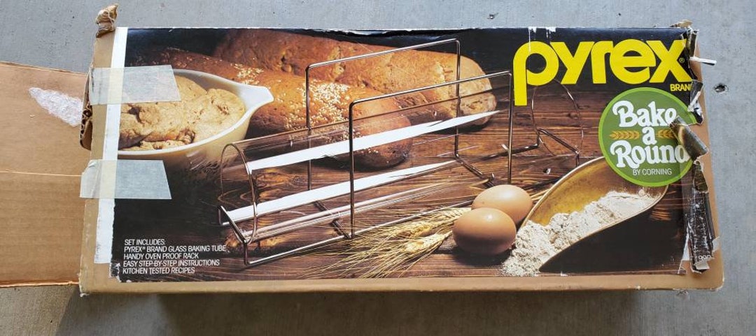 Vintage Pyrex Bake A Round-bread Dough Glass Baking Tube, Chrome Holder ...