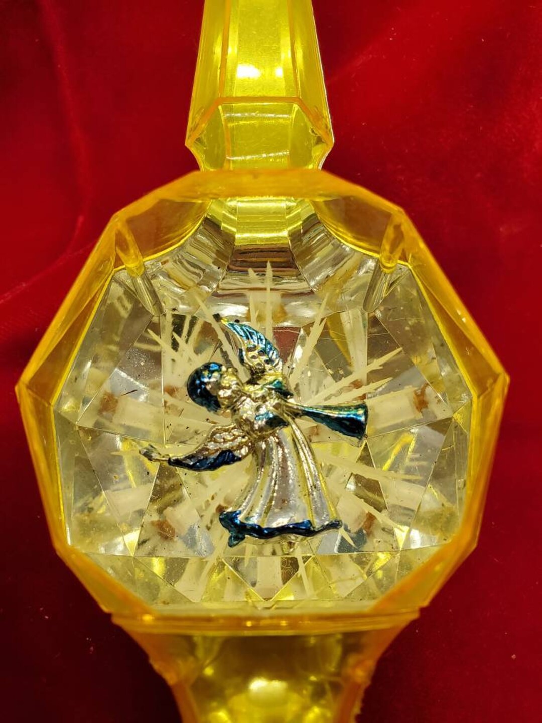 Indented Faceted Plastic Tree Topper With Angel Diorama, Antique ...