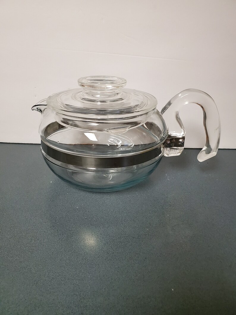 Pyrex Tea Pot Vintage Flameware 8446-B Blue Glass 6 Cup Stovetop Kettle ...