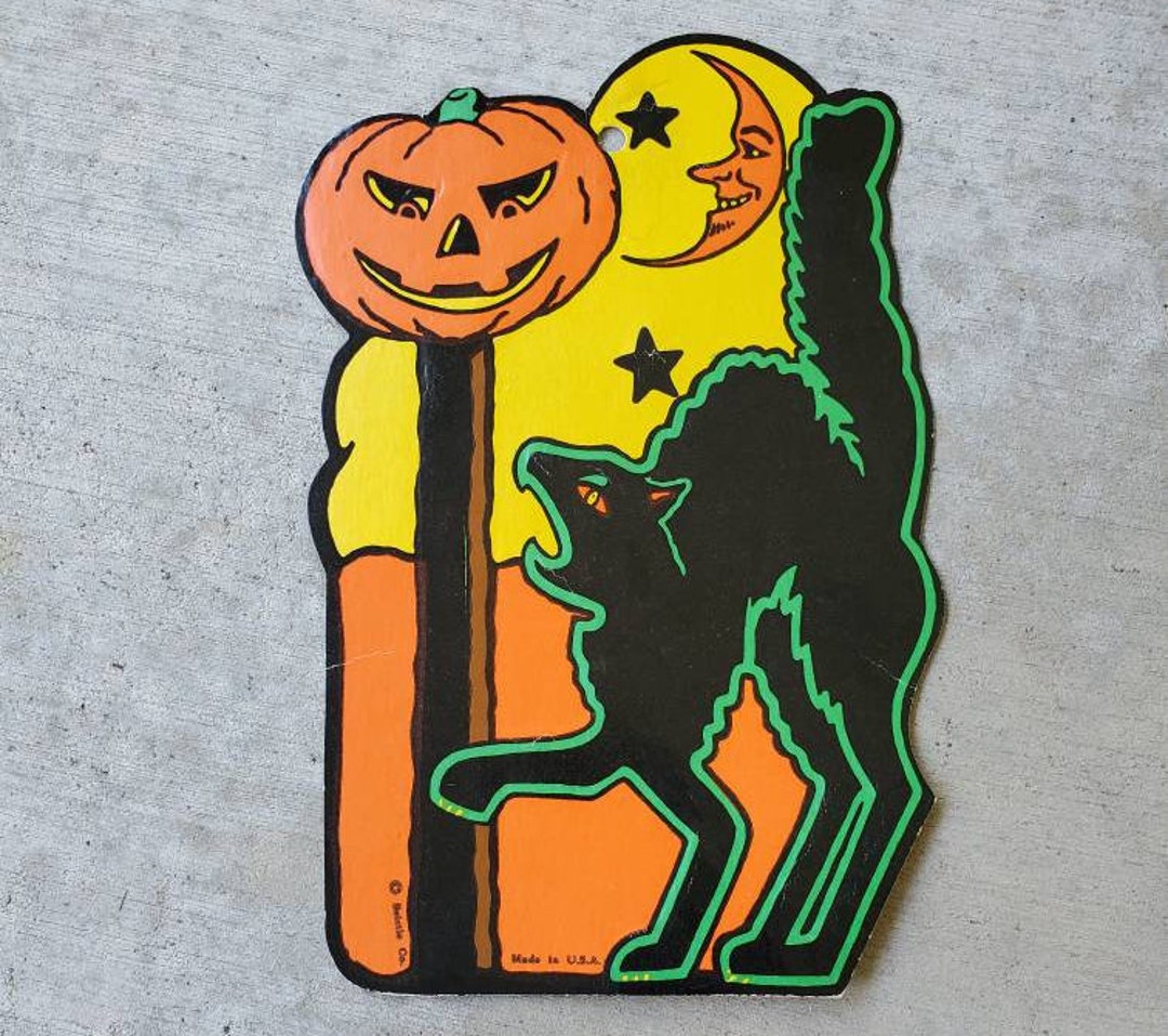 Vintage Black Cat & Pumpkin Beistle Near Mint 1960s Halloween ...
