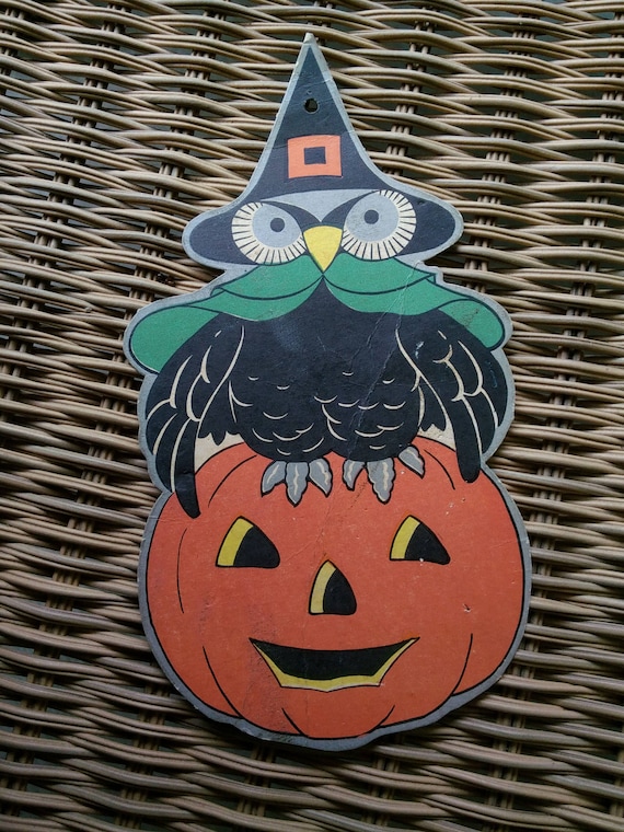 Die Cut Halloween Owl on Pumpkin Paper Decoration Witch - Etsy