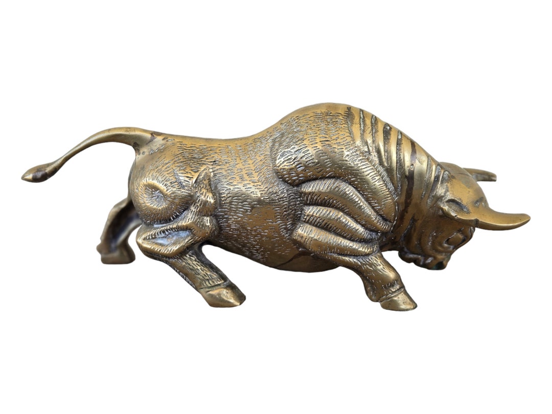 Vintage 12.5" Solid Brass, Heavy Large Bull Figure, Statue Taurus ...
