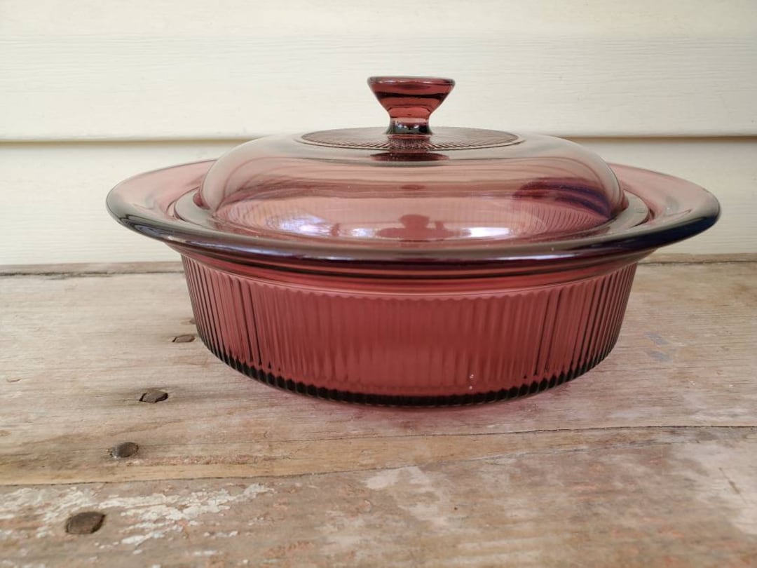 Vintage Cranberry Vision Ware, Casserole Dish, Corning Ware, Made in ...