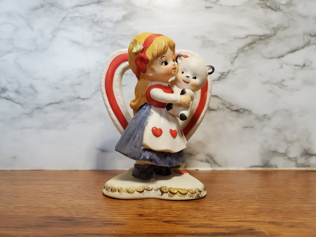Lefton Valentine, Girl With Bear # 243, Vintage Girl Figurine ...