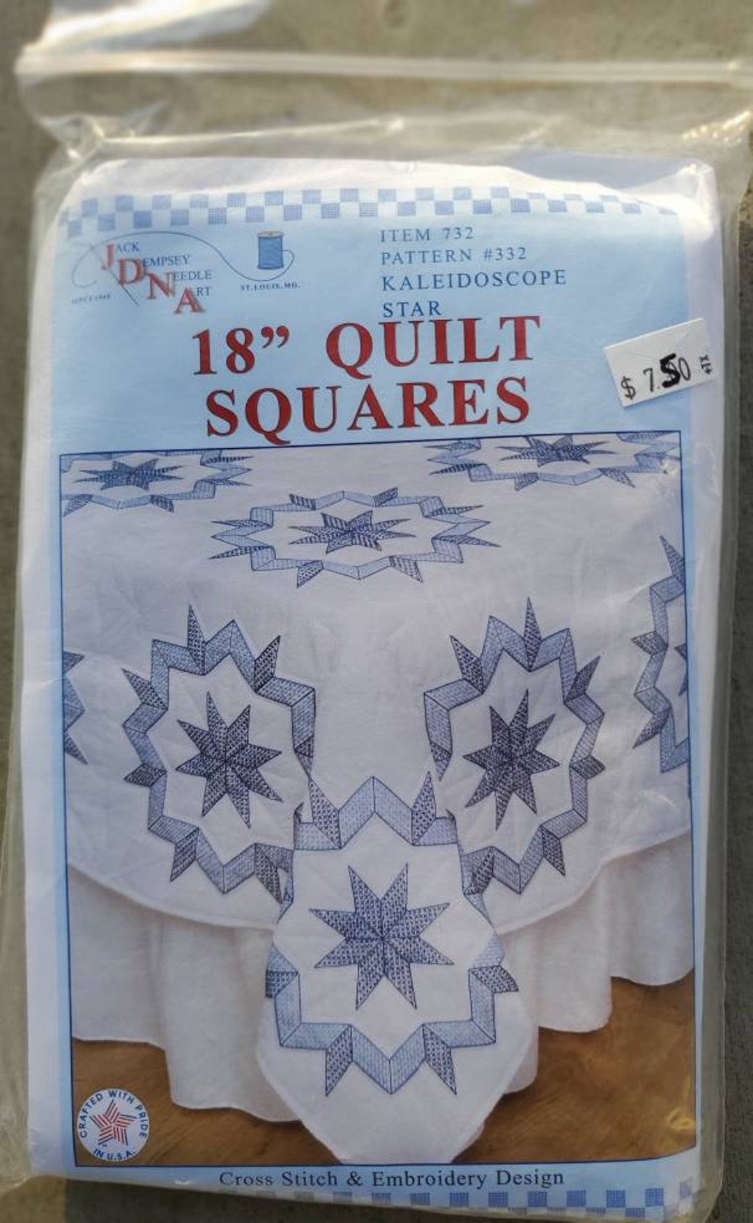 Jack Dempsey Needle Art, 18" Quilt Squares, Blue Quilt Block, Cross ...