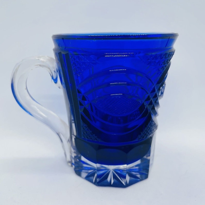 Cobalt Blue Pressed Glass Solid Intricate Design Mini Mug 3” Tall ...