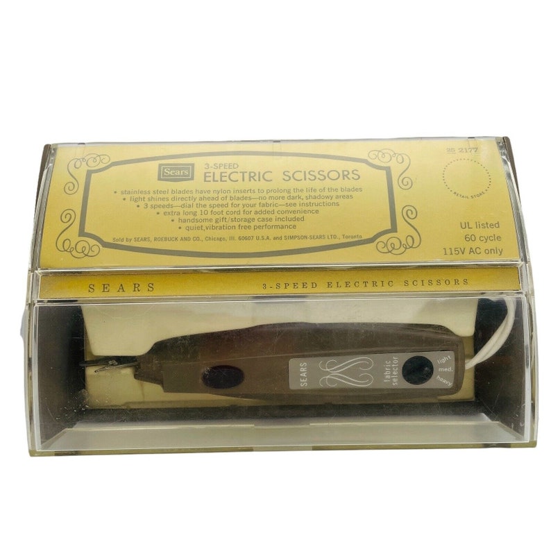 Vintage Sears Fabric Electric Scissors 3 Speed Model 344.2177 Craft ...