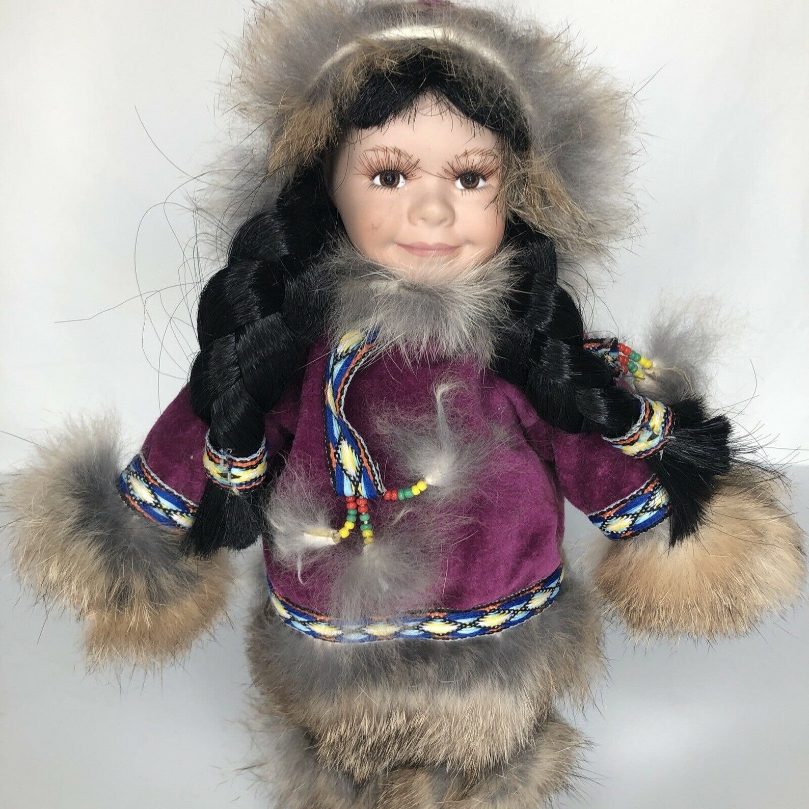 Native American Eskimo Inuit Doll With Real Fur and Leather Clothing 10 ...