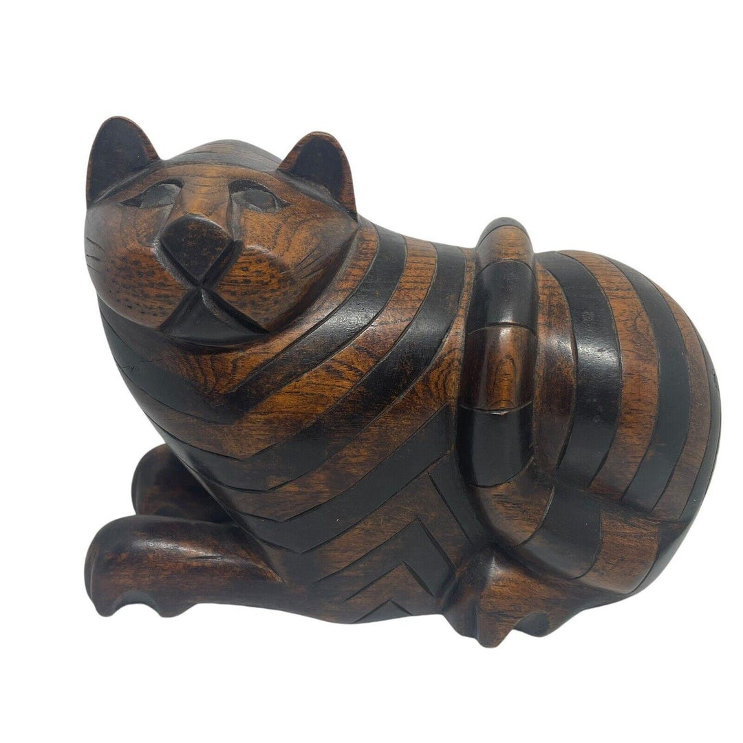 Vintage Anglo Indian Carved Mahogany Cat With Secret Compartment 1930s ...