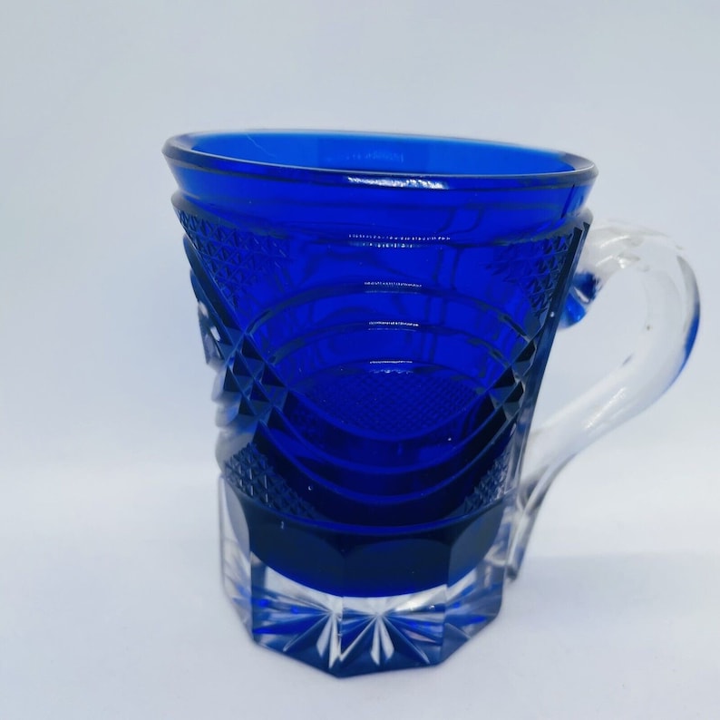 Cobalt Blue Pressed Glass Solid Intricate Design Mini Mug 3” Tall ...