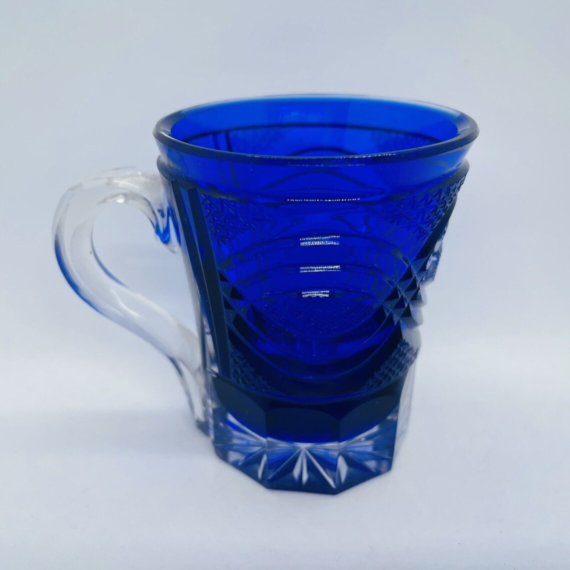 Cobalt Blue Pressed Glass Solid Intricate Design Mini Mug 3” Tall ...