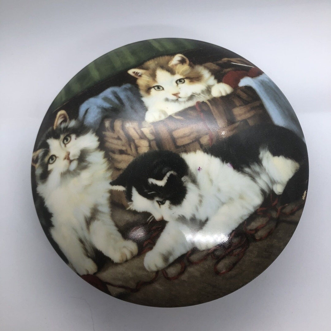Cat Trinket Dish MCLS French Porcelain With Lid 6” Flawless Kitty Candy ...