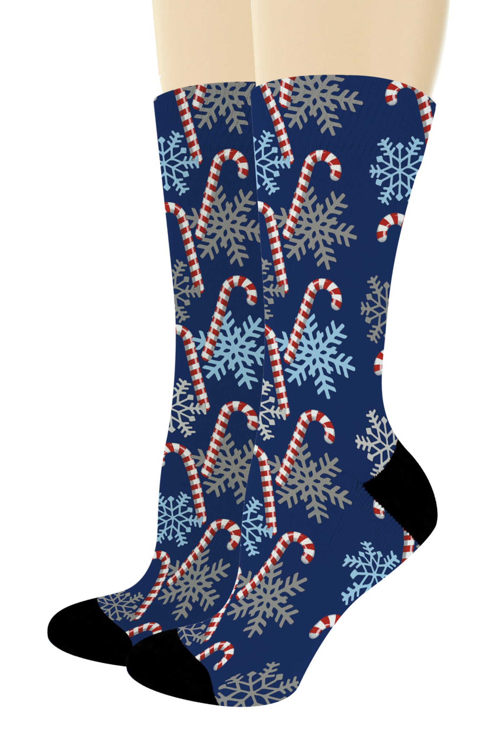 Winter Holiday Socks Snowflake Candy Cane Socks Christmas - Etsy