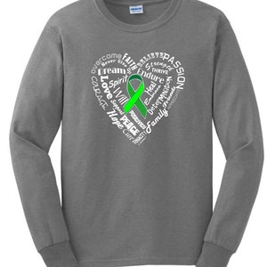 Green Ribbon Awareness Motivational Word Heart Long Sleeve - Etsy