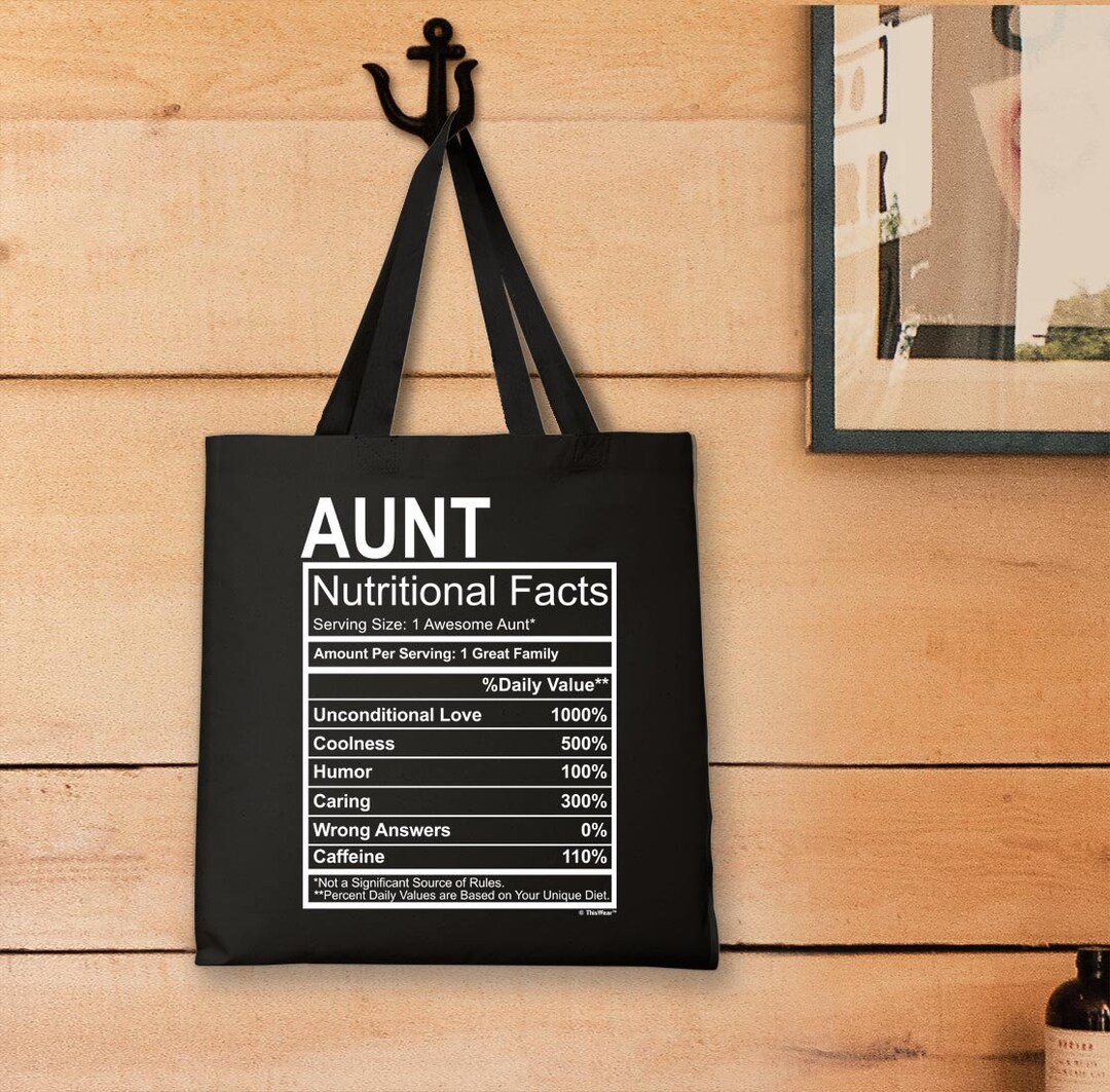 Aunt Tote Bag: Aunt Nutritional Facts Label Dark Colors, Cotton Canvas ...