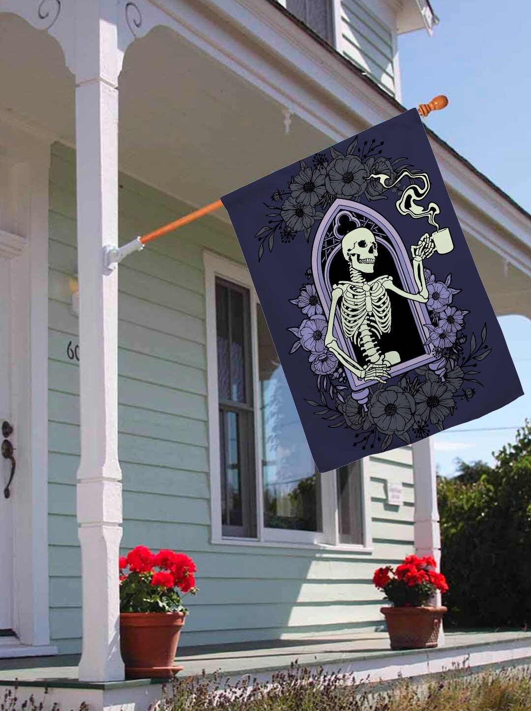 Skeleton Flag, Skeleton With Flowers, Halloween Flag, Halloween Garden ...