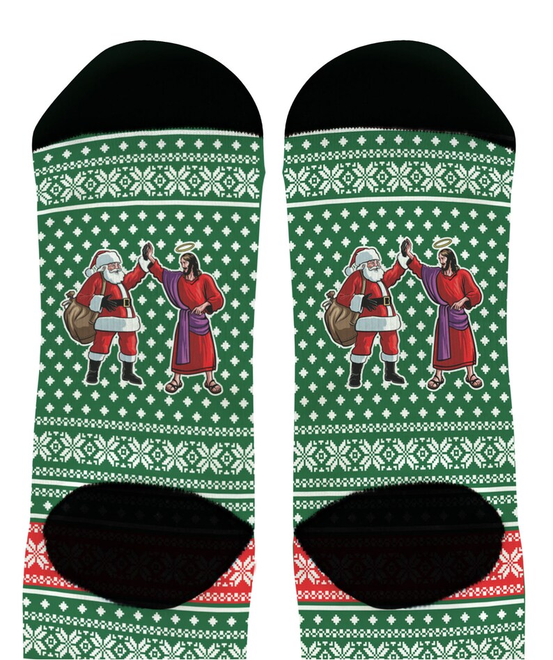 Funny Christmas Socks Santa Jesus High Five Santa Holiday - Etsy