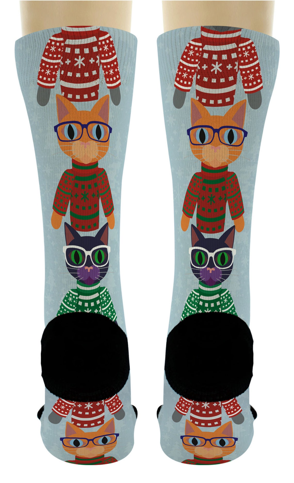 Funny Cat Themed Christmas Socks Cat Ugly Sweater Socks Cat | Etsy