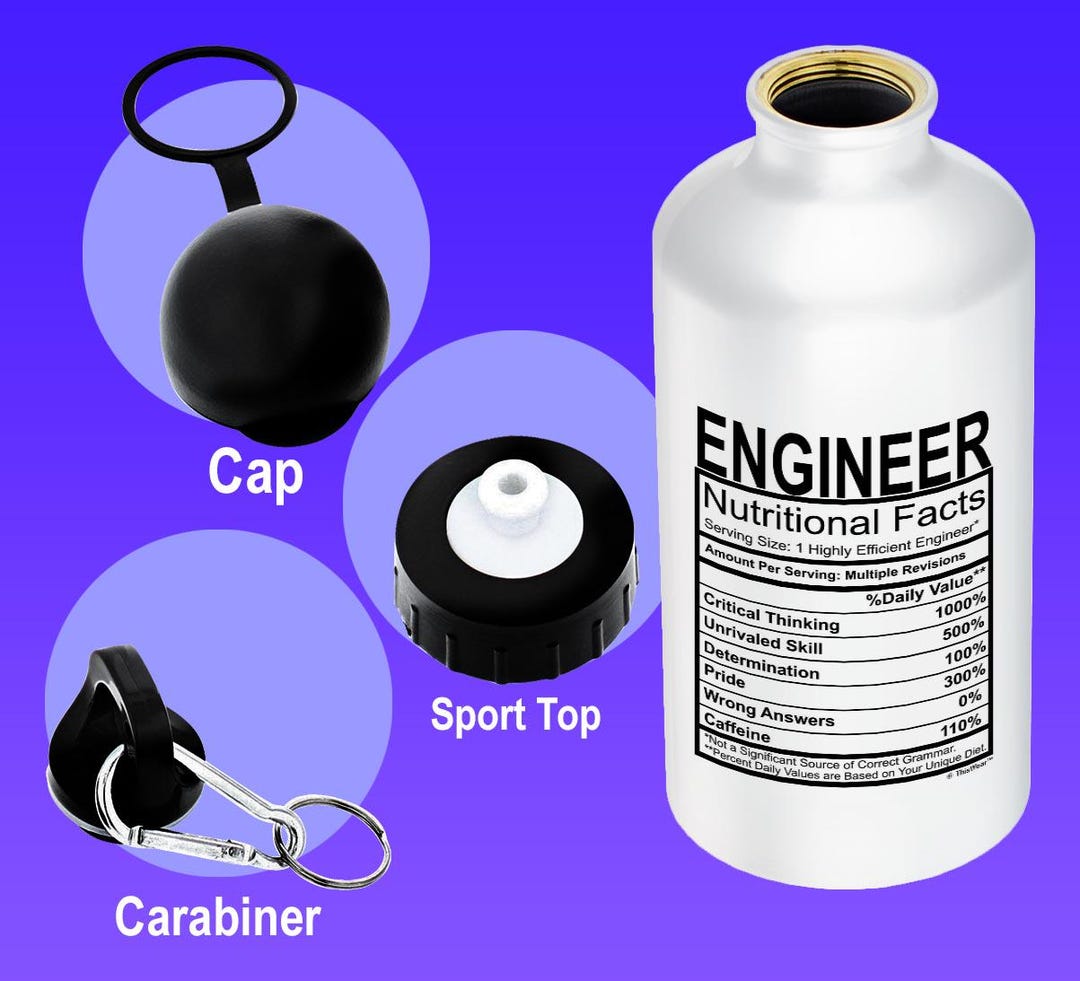 Engineer Water Bottle Engineer Nutritional Facts 18oz or 20oz Aluminum ...