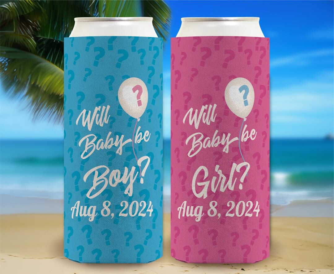 Personalized Gender Reveal Party Drink Sleeve: 2 Sided Pink & Blue Will ...