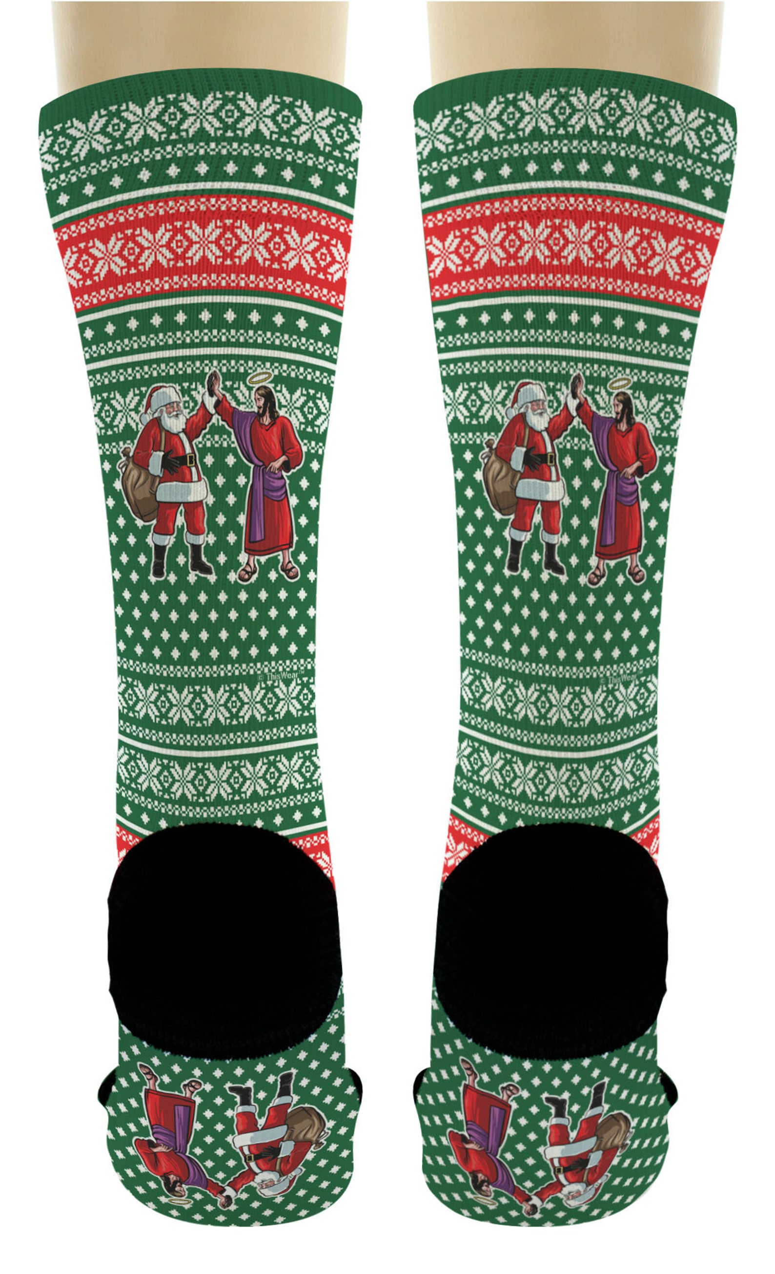 Funny Christmas Socks Santa Jesus High Five Santa Holiday - Etsy