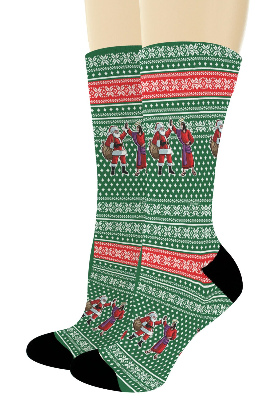 Funny Christmas Socks Santa Jesus High Five Santa Holiday - Etsy