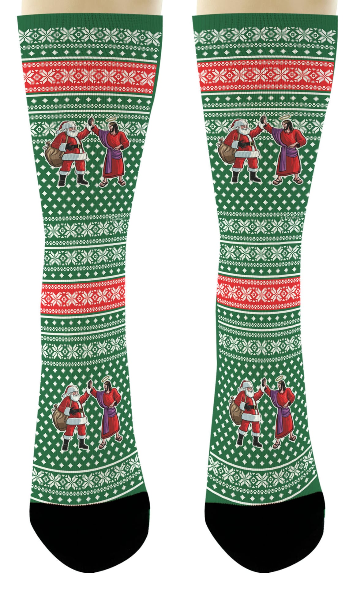Funny Christmas Socks Santa Jesus High Five Santa Holiday - Etsy